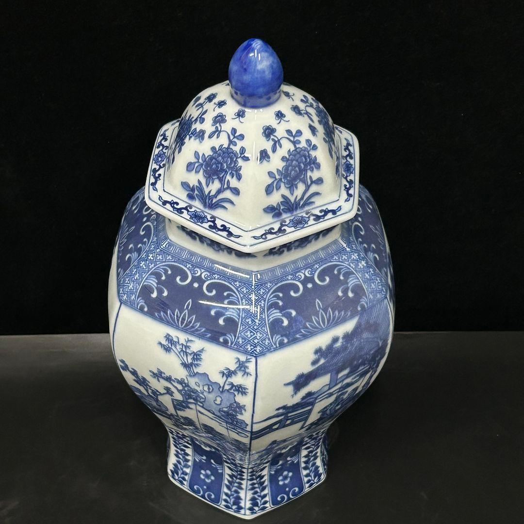 清乾隆青花花鸟六方将军罐 景徳鎮 陶磁器 装飾品 現代工芸品 美術品 置物