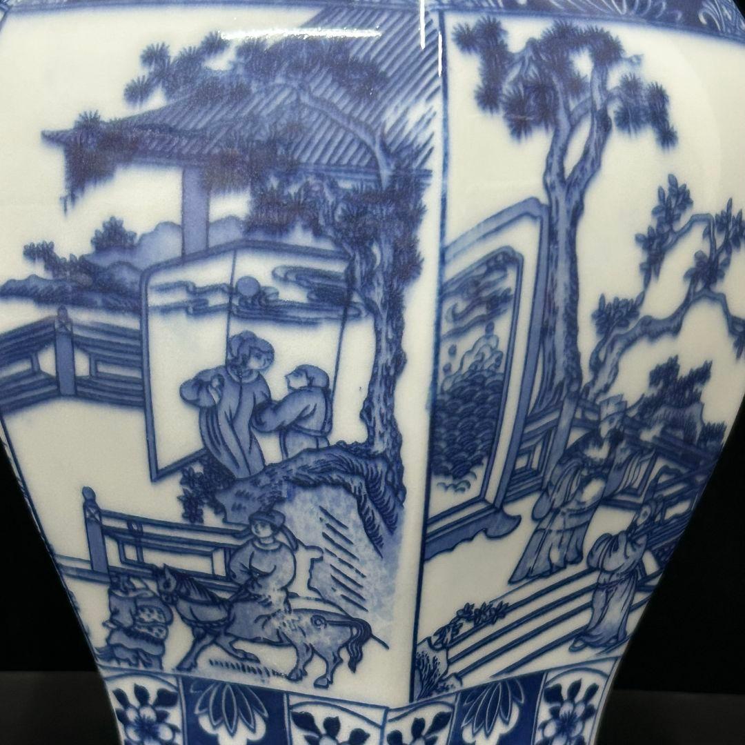 清乾隆青花花鸟六方将军罐 景徳鎮 陶磁器 装飾品 現代工芸品 美術品 置物