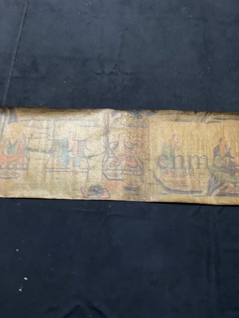 中国古美術 布包手巻画 明代丁雲鵬 絹本 人物画 肉筆 細密描写 掛軸 書画