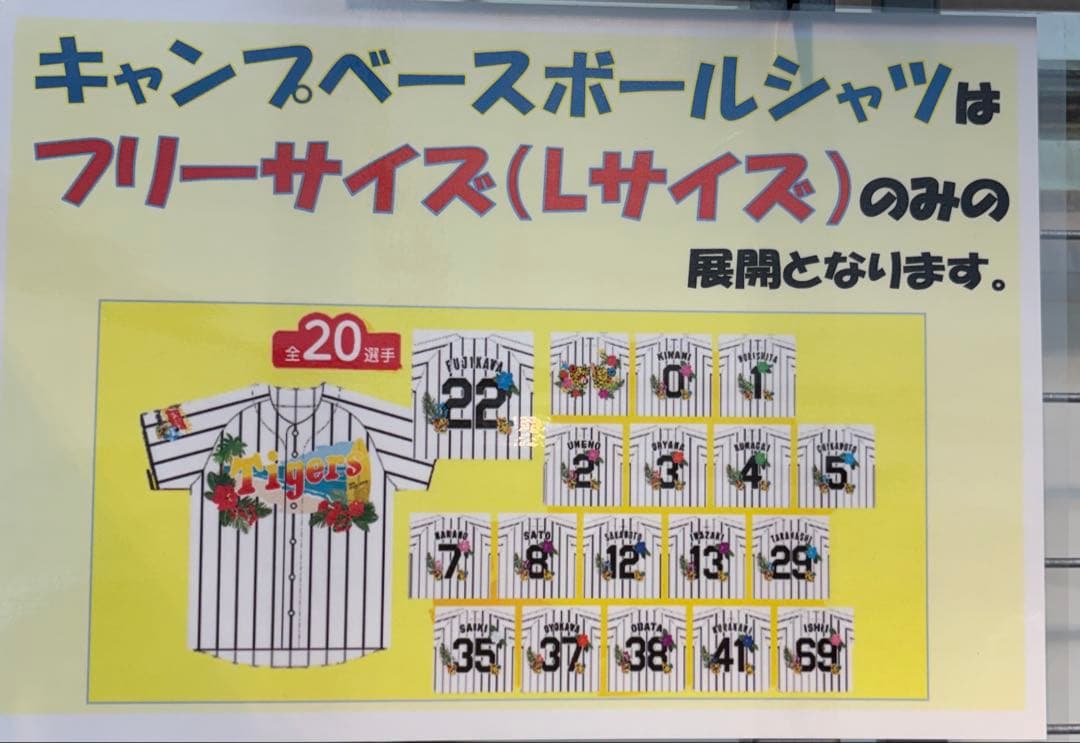 2026年沖縄キャンプ　阪神タイガース　中野7 ベースボールシャツ　フリーサイズ