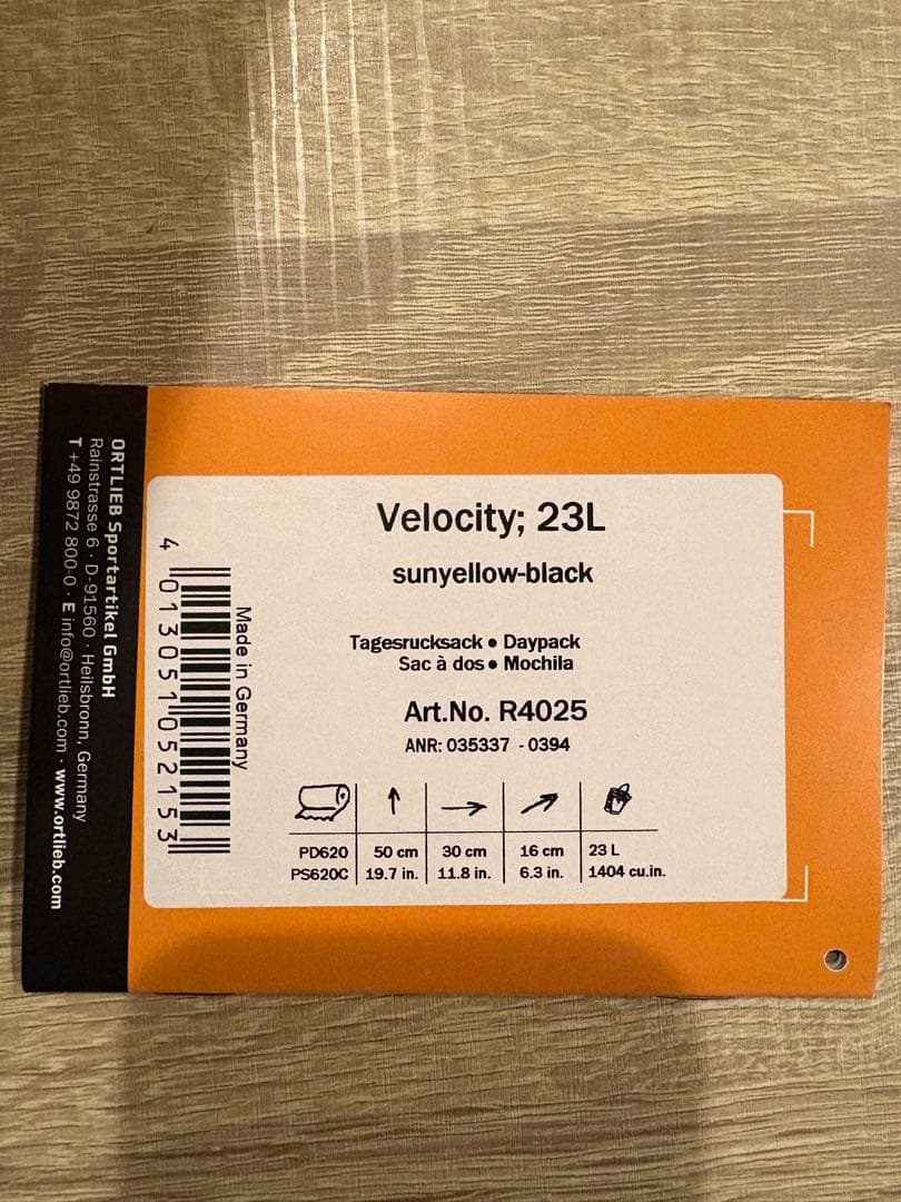 新品・未使用‼️ ORTLIEB VELOCITY 23L バックパック 防水