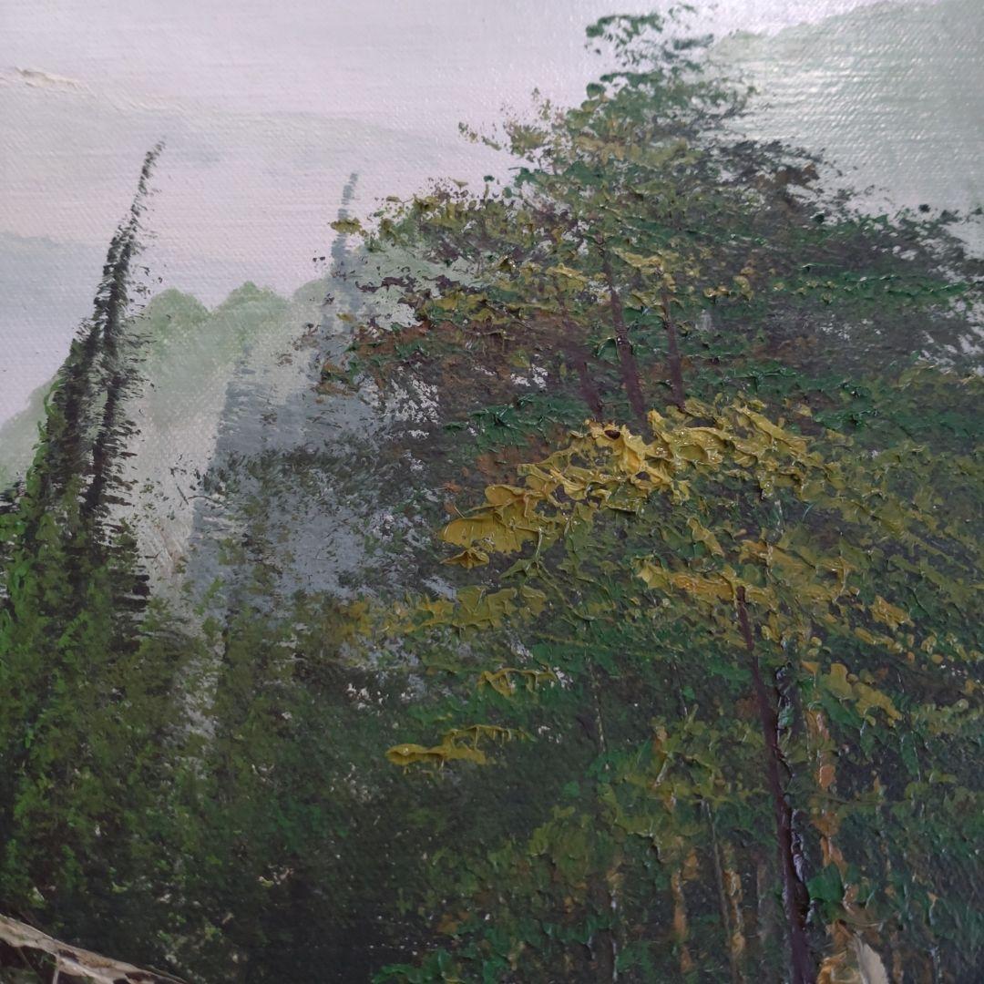 大きめ油絵　油彩画　美しい風景画　作者不明　額縁入り