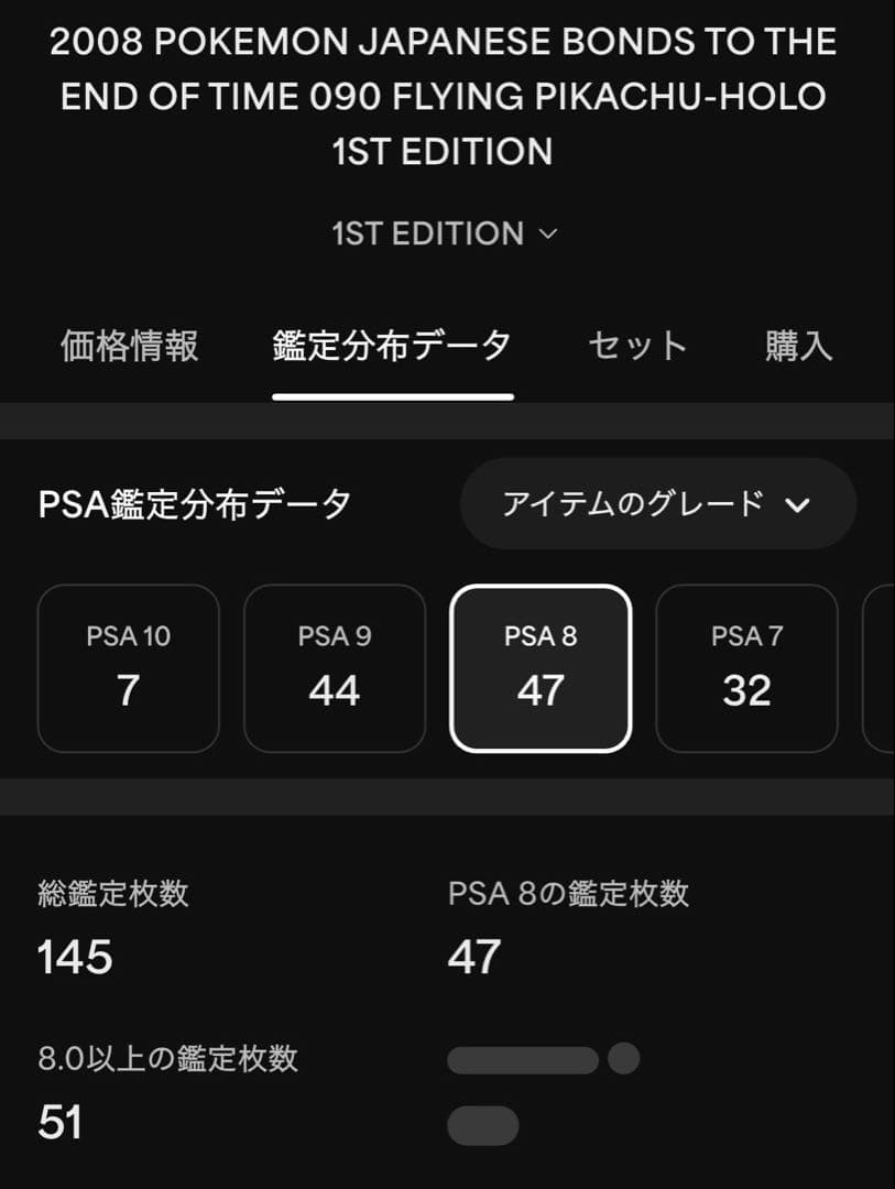 そらをとぶピカチュウLV.12 PSA8 時の果ての絆　090/090 最終値
