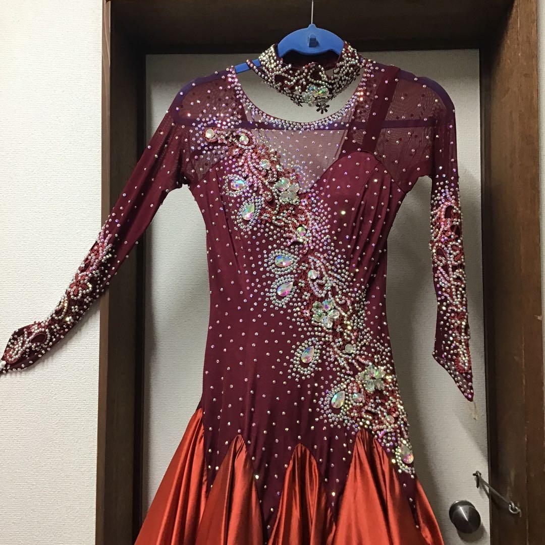 社交ダンス　ドレス　VeRtigo ドレス　えんじ色　グラデーションスカート