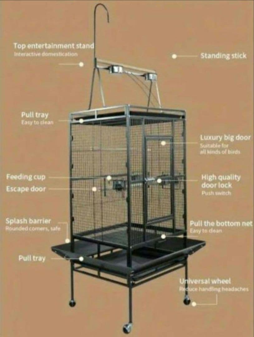 大型⑥バードケージ インコ オウム 鳥かご スタンド キャスター 白 えとぴりか