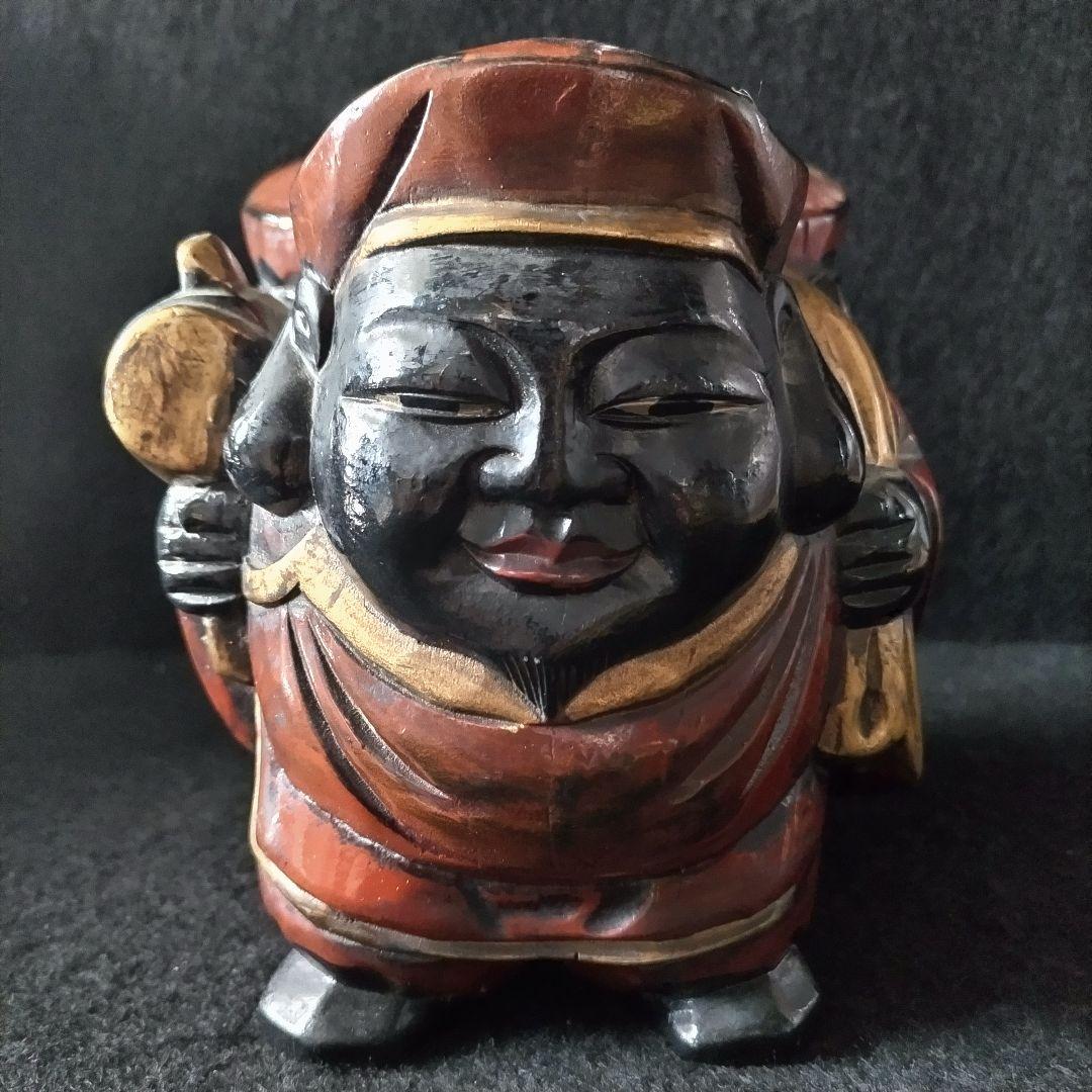 三面大黒天 木製 時代物 骨董品