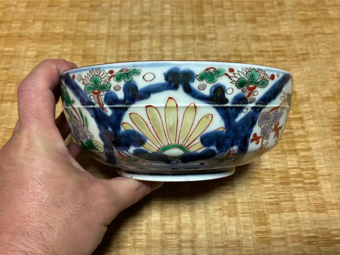 古伊万里 染付 色絵 蓋物 【富貴長春】銘あり 菓子器 菓子鉢 中国骨董