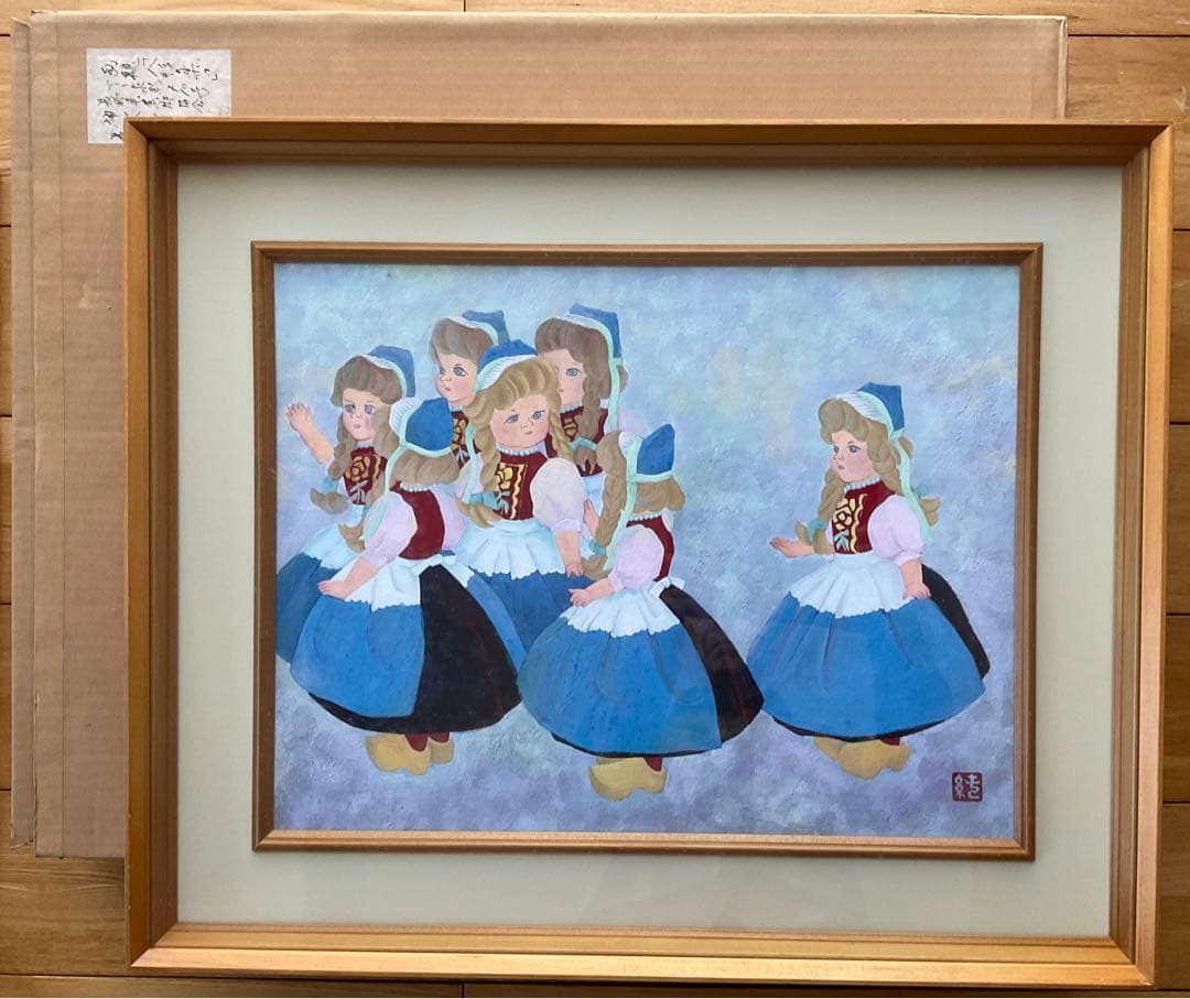 真作・神林 純子　純日本画　人形　10号P型　和紙に良い絵の具で柔らかなタッチ。