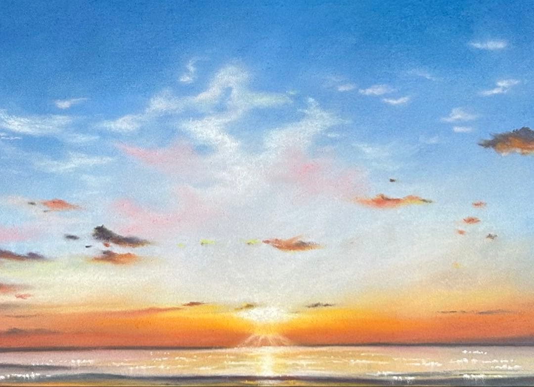 夕陽に照らされる夕景 パステル画 原画 54.0×39.5