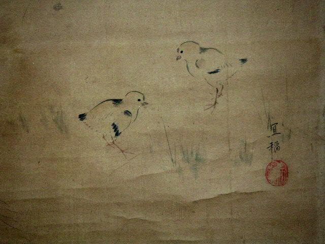 ♥掛軸　日本画　【 森村 宜稲 】　花鳥図　掛け軸　桐箱付き　骨董品