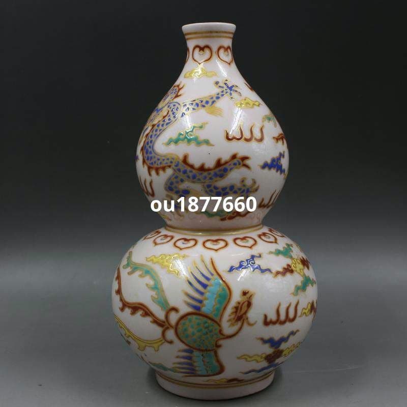 青花五彩龍鳳紋瓢簞瓶 景徳鎮 陶磁器 装飾品 現代工芸品 美術品 置物