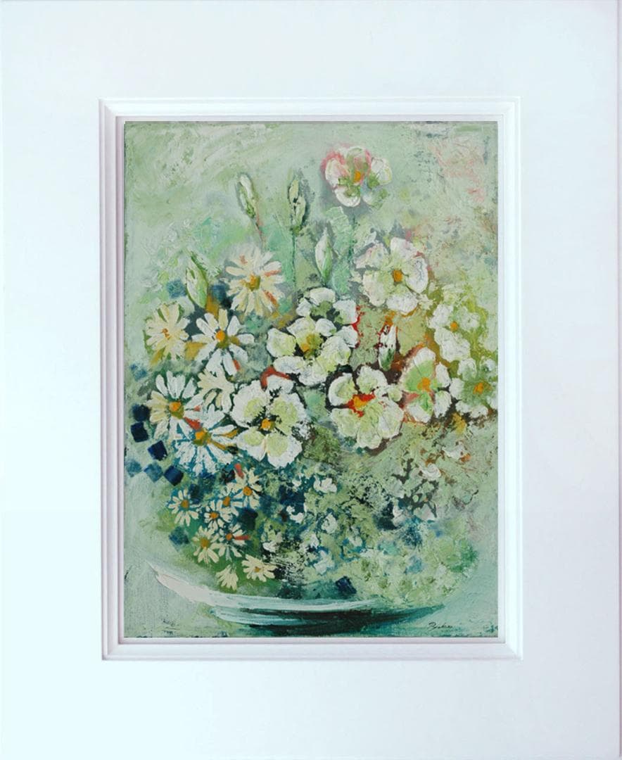 油絵 菅家令子 絵 絵画 インテリア 額付(白) uF6-112802 花