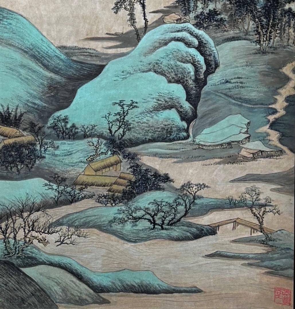 水墨画　掛軸　湖光山色 謝光力画　中国　絵画　山水　張大千大風堂　カラー
