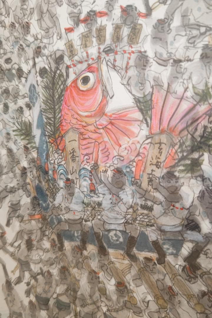 【お値下げ可】西島伊三雄 博多祇園山笠 鉛筆画 1981年 アサヒグラフ掲載品