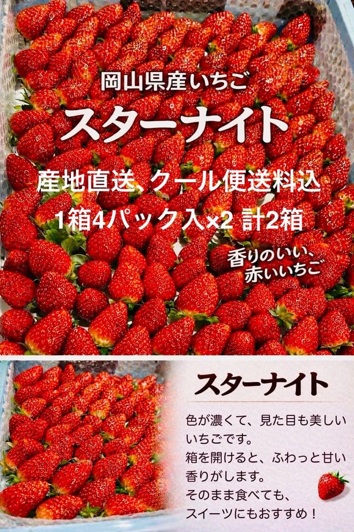 ‼️期間限定‼️【クール便送料込】スターナイト朝採いちご2箱8パック入2kg以上