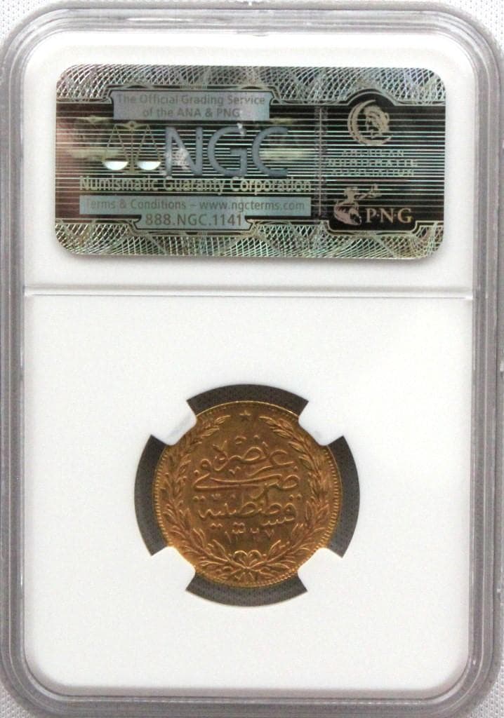 AH1327//9 オスマン・トルコ帝国 100クルシュ 金貨 NGC MS63