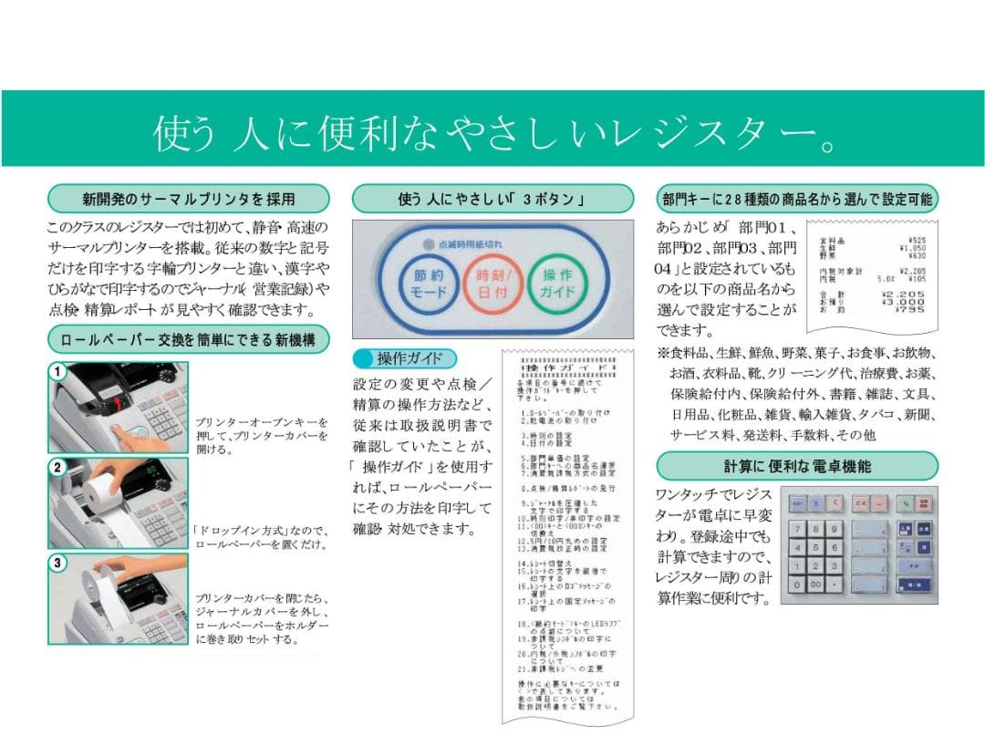 青1226簡単レジ58㍉感熱紙　ガチャレジ　カシオTE-M80レジスター4部門