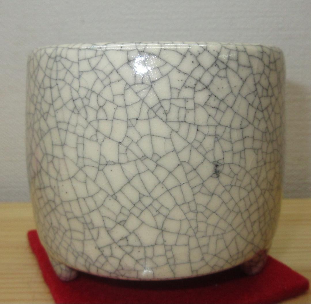 送料込【逢絢亭・新品】茶道具 七事式道具 聞香炉 白楽 貫入模様 丸形 松楽窯