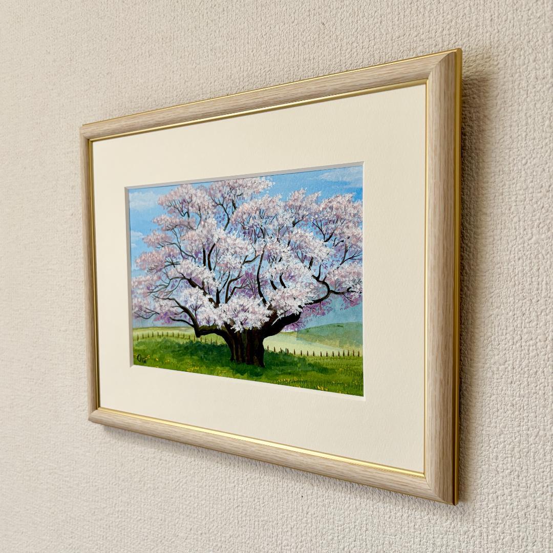 アクリル画　原画　「根尾谷淡墨桜」額縁付　SMサイズ　風景画