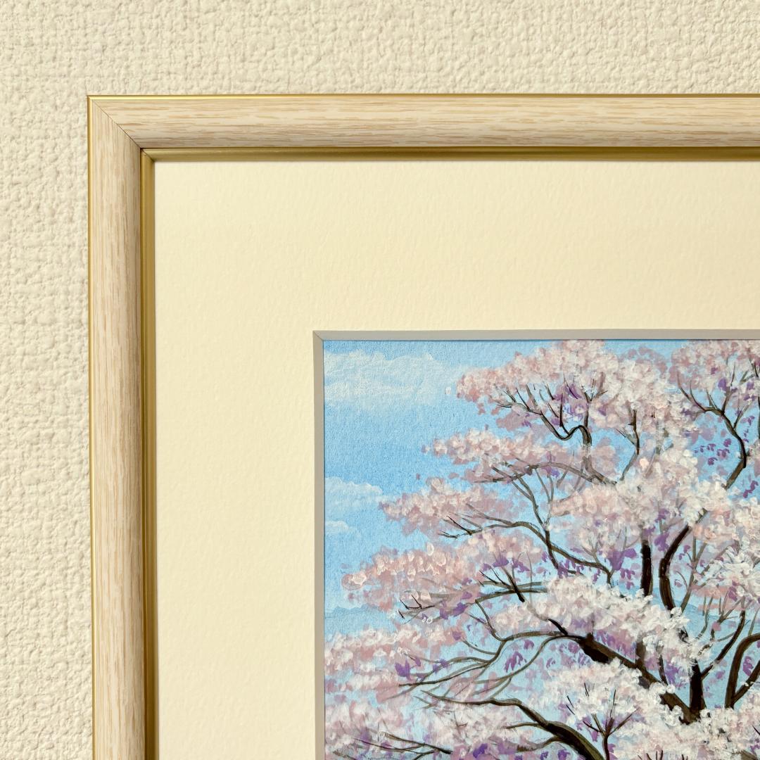 アクリル画　原画　「根尾谷淡墨桜」額縁付　SMサイズ　風景画