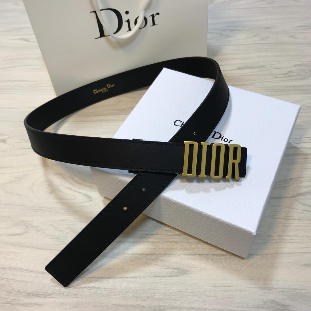 【美品】クリスチャンディオール DIOR ロゴ レザーベルト ブラック