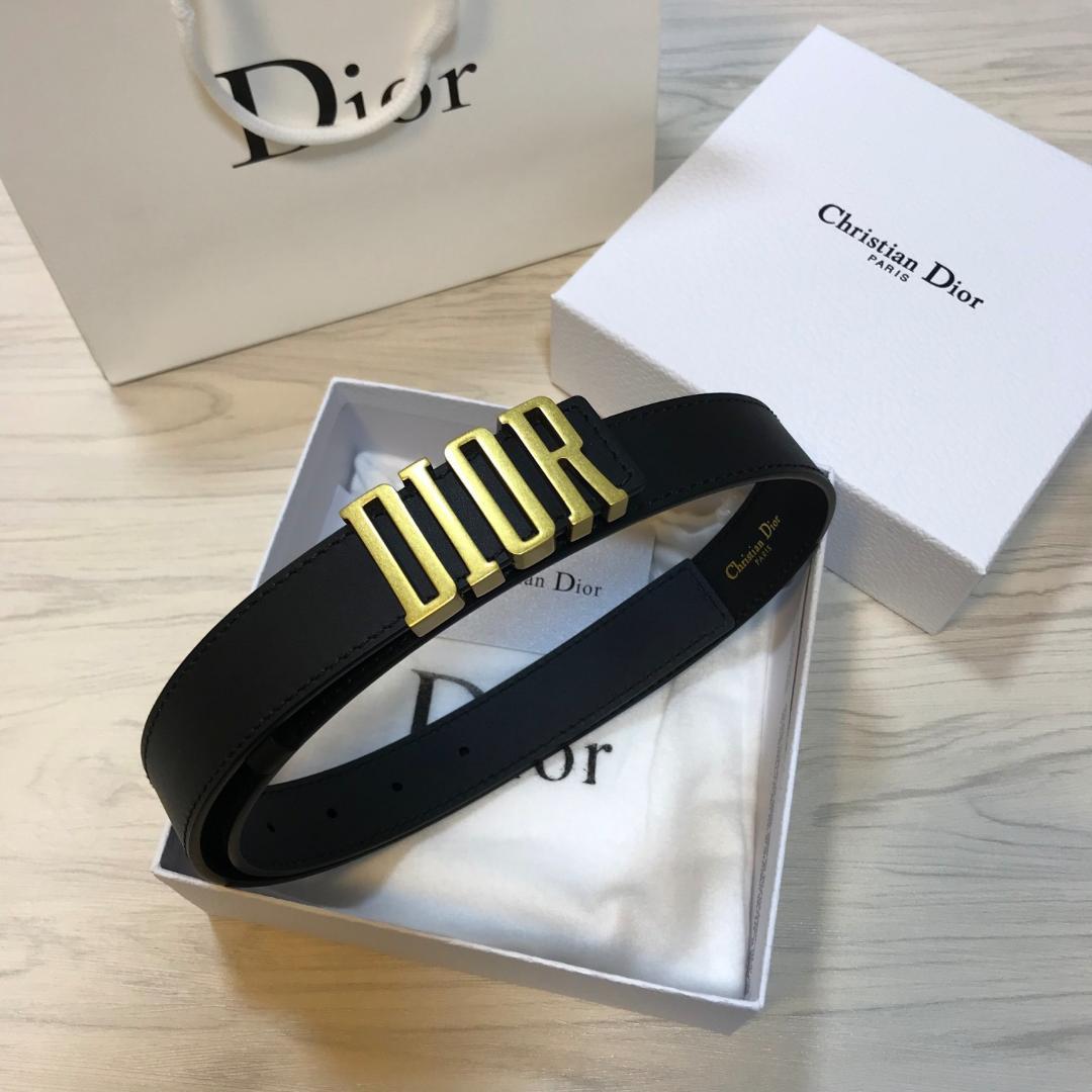 【美品】クリスチャンディオール DIOR ロゴ レザーベルト ブラック