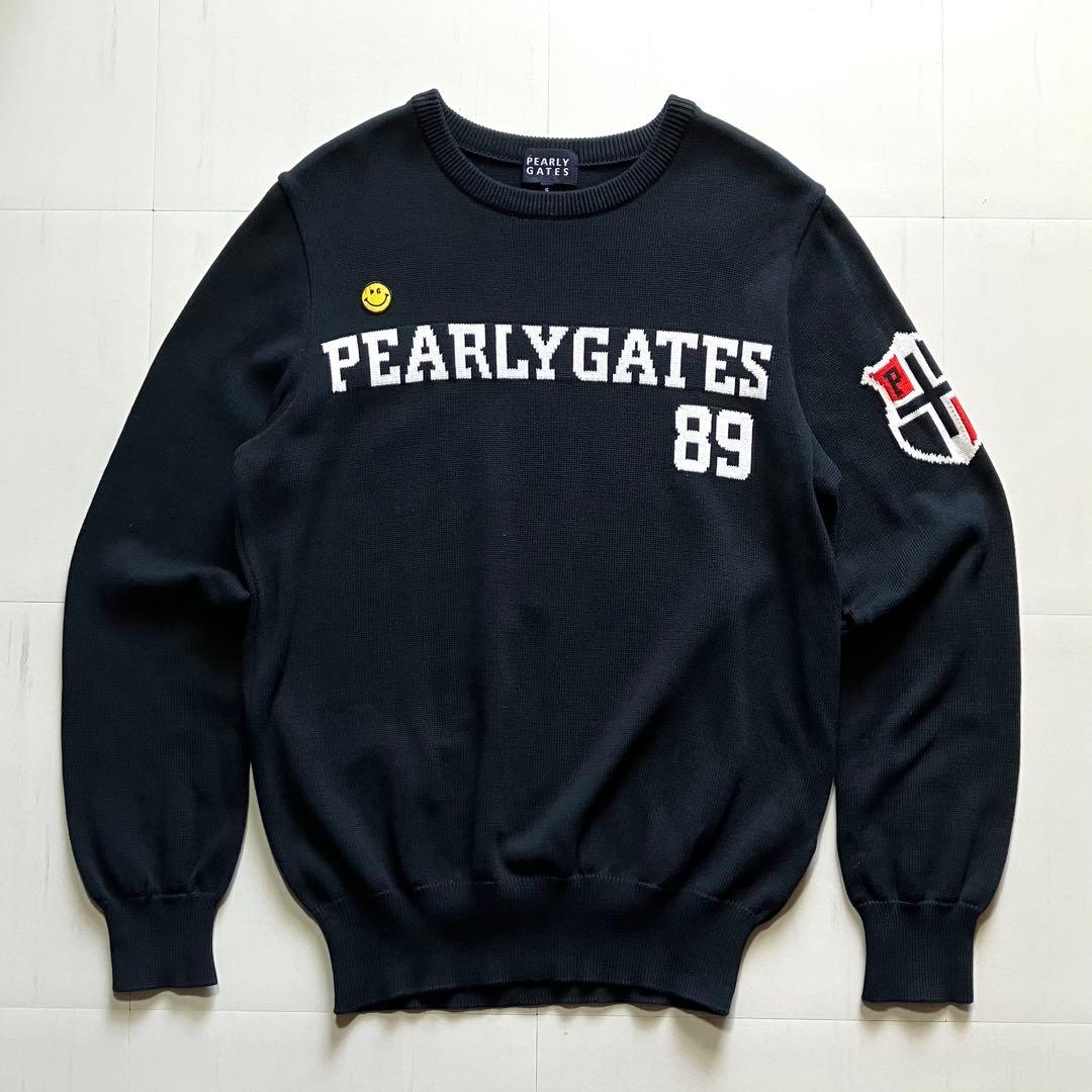 【美品】PEARLY GATES コットンクルーネックニット ブラック 5