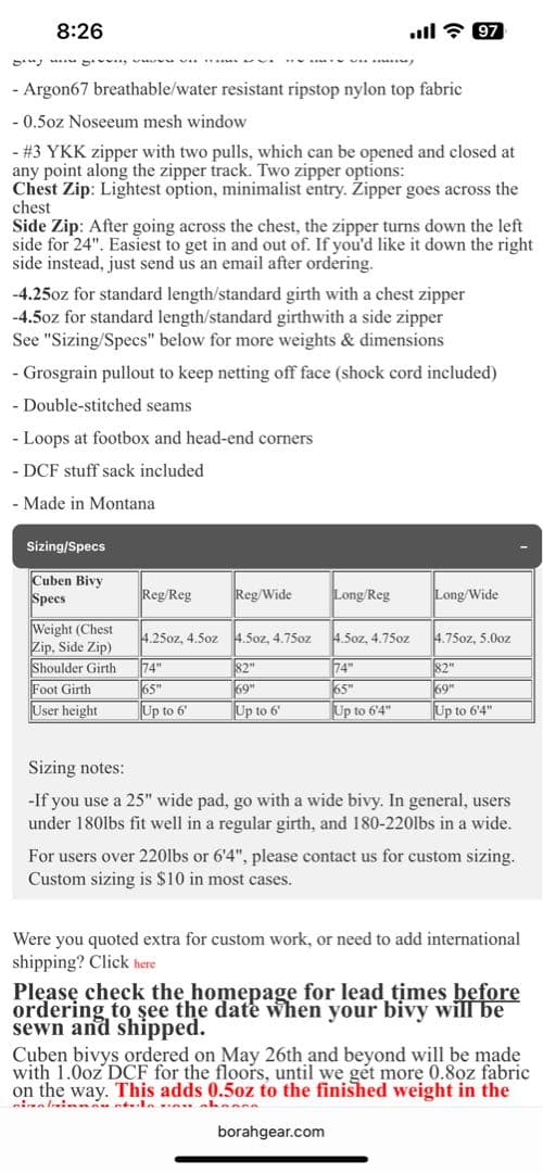短期値下げ！Borah Gear Cuben Bivy 世界最軽量 DCFビビィ