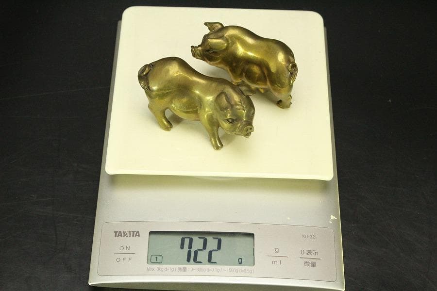 中国美術 銅 猪 一対 縁起物 7.8cmx3cm(LC537)
