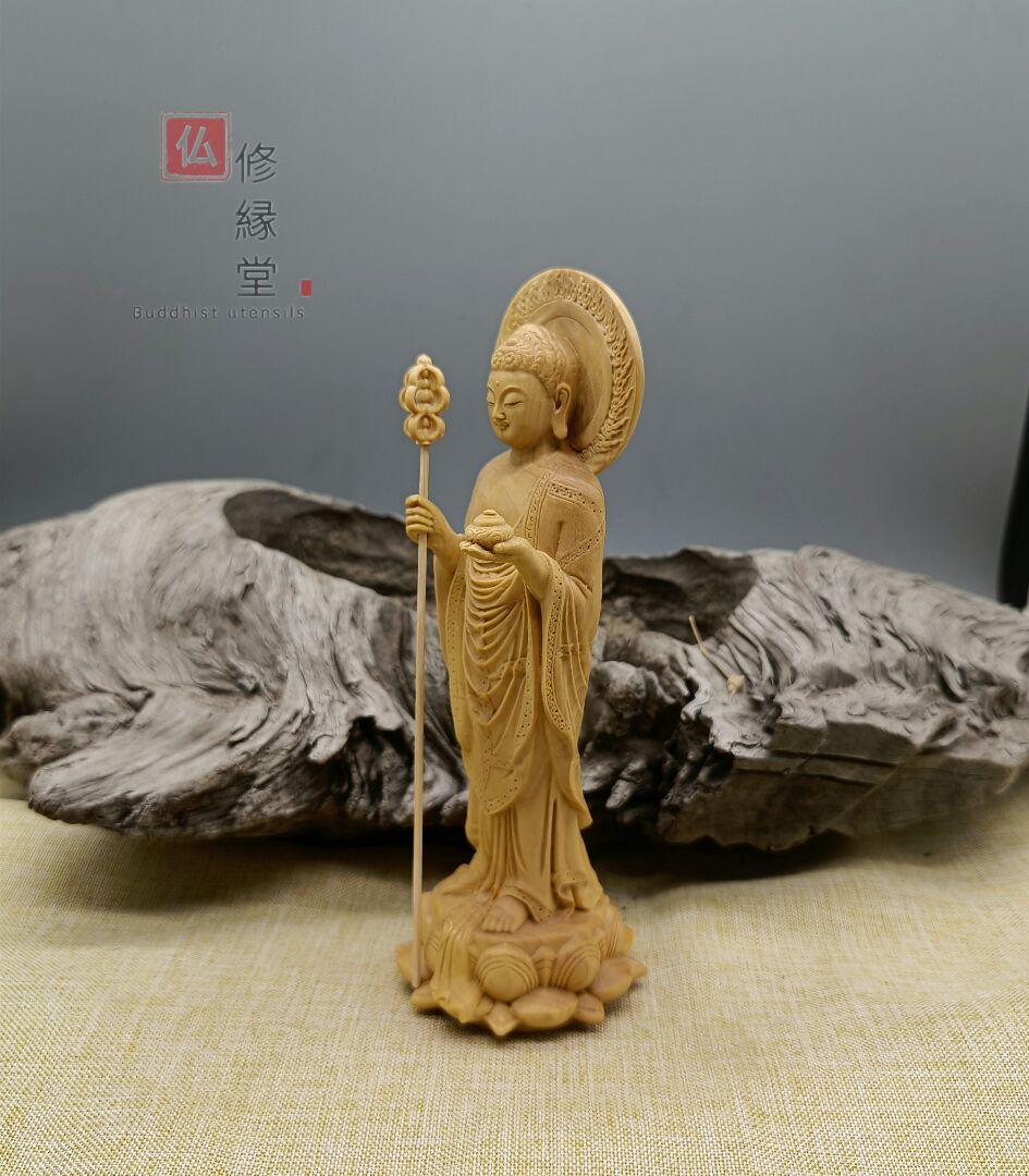 【修縁堂】大迫力 木彫仏像 薬師如来立像 薬師仏 柘植材 精密彫刻 仏師で仕上げ