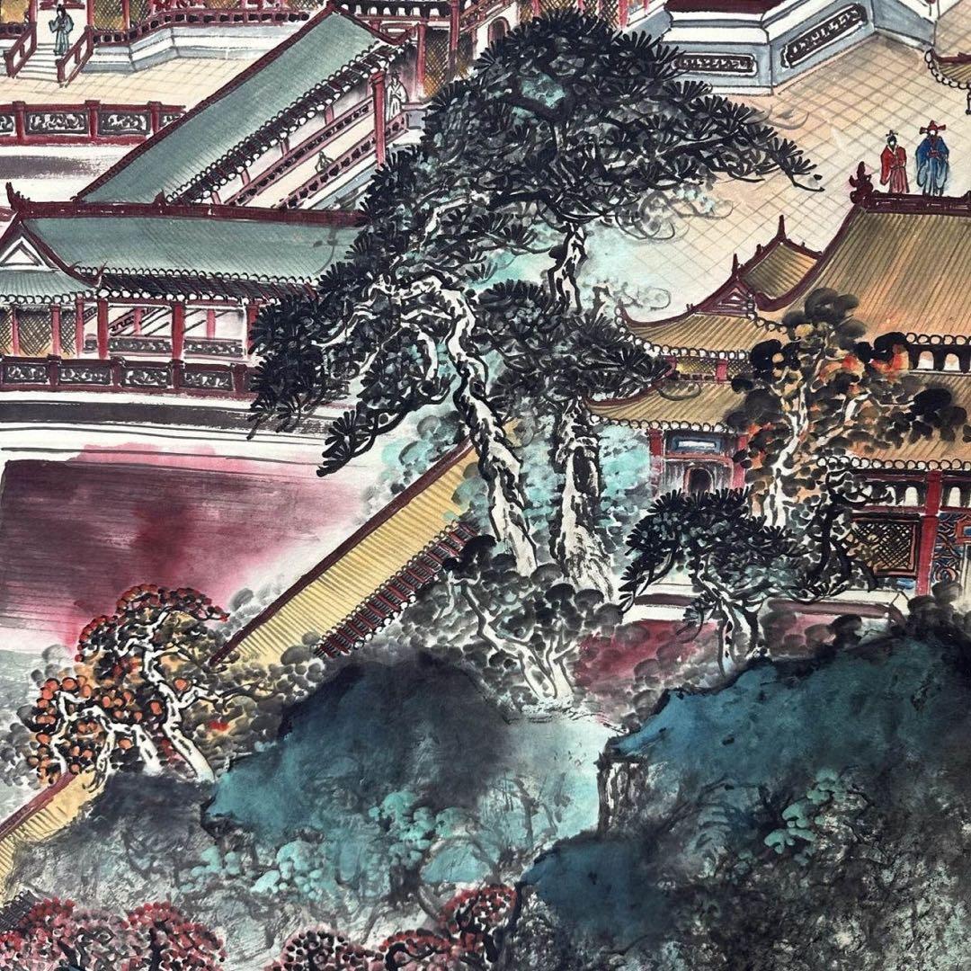 仇英 山水画 掛け軸 中堂 蓬莱仙境図 中国画 表装済 サイズ：77×175cm