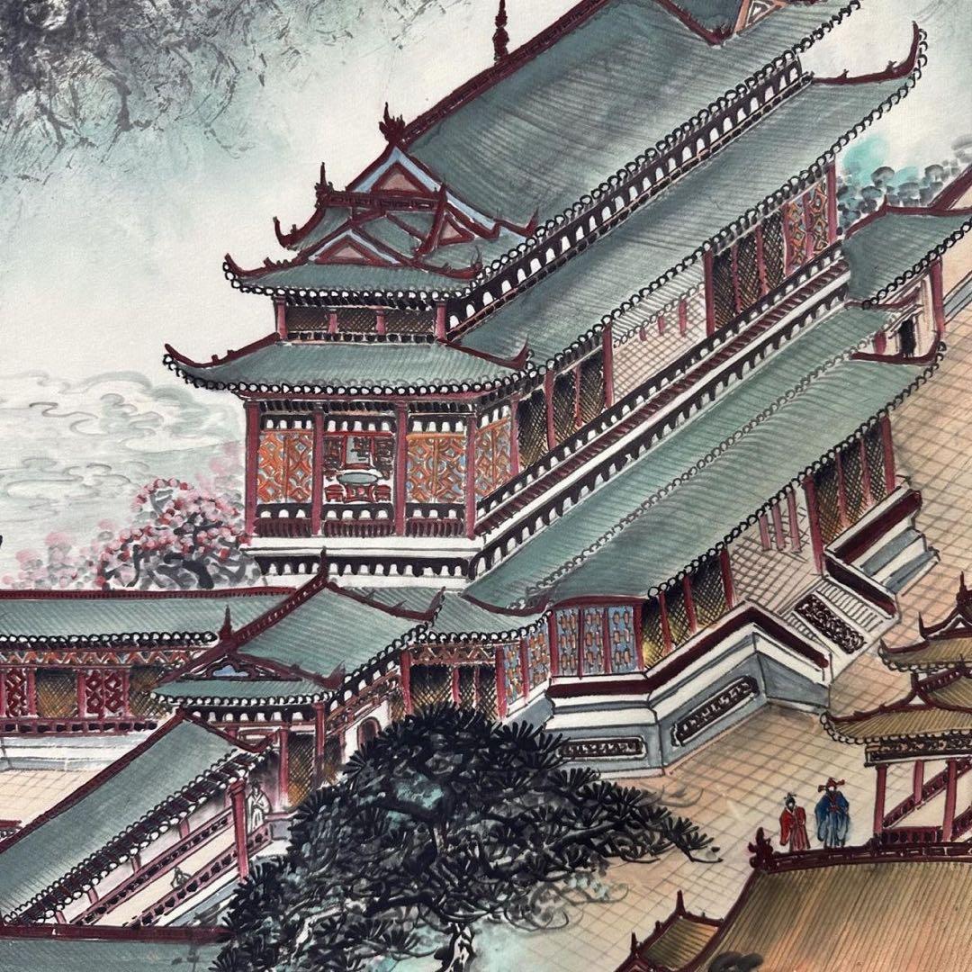 仇英 山水画 掛け軸 中堂 蓬莱仙境図 中国画 表装済 サイズ：77×175cm