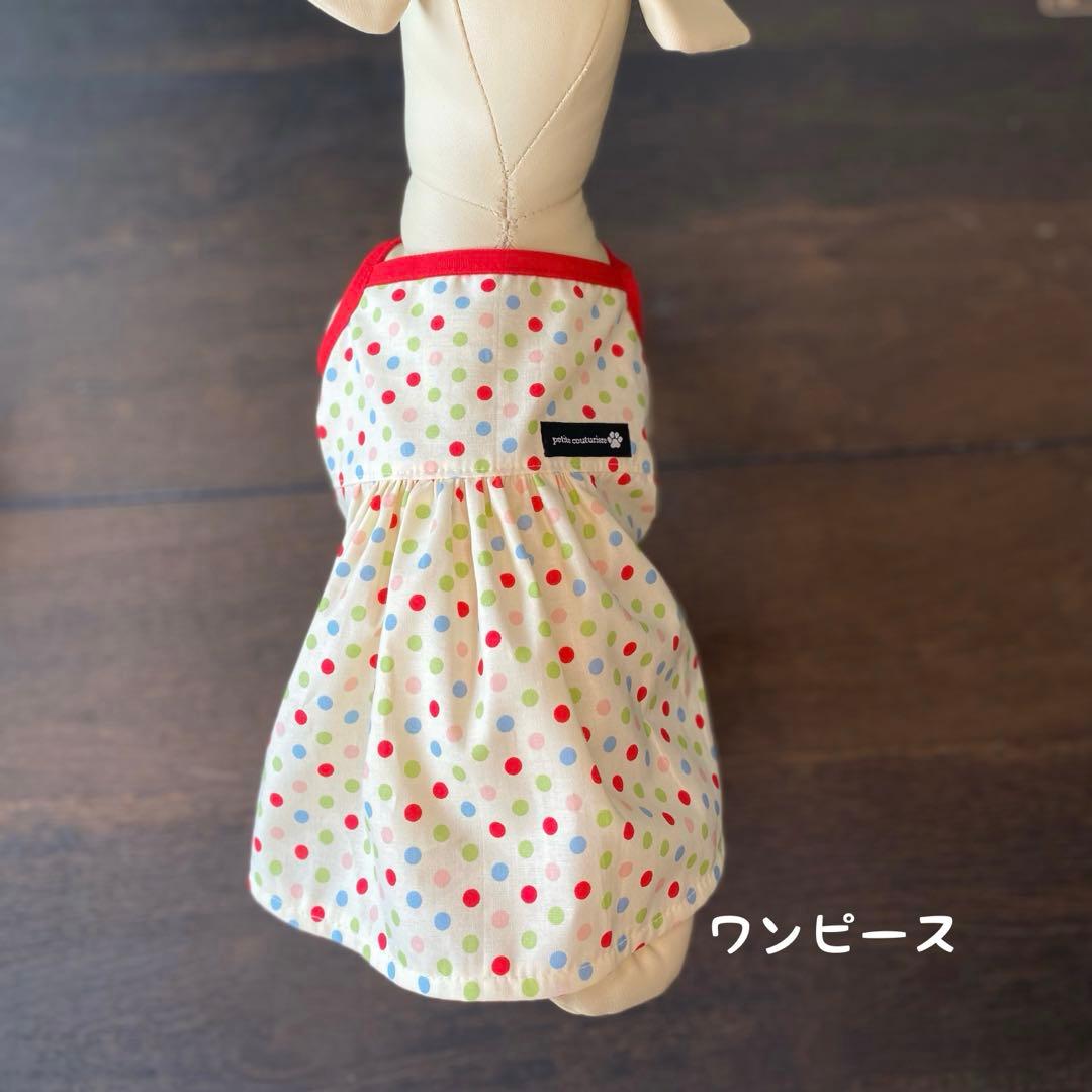 犬服　ハンドメイド　濡らしてひんやり♪カラフルドットのワンピース&タンクトップ