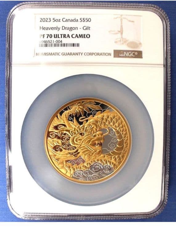 ngc 2023　PF70 Ultra Cameo　天龍　5オンス　銀貨　限定品
