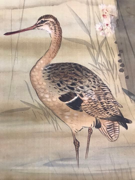 明～清時代 花鳥画 絹本掛軸 桐箱付