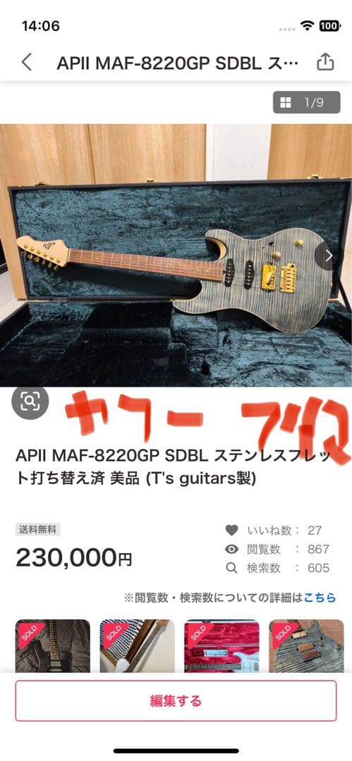 APII MAF-8220GP SDBL ステンレスフレット打ち替え済 美品
