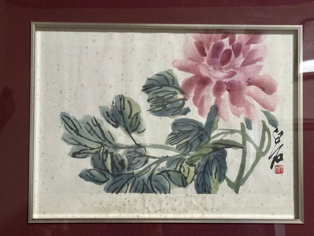 齐白石 木版水印画 ピンクの花と緑の葉　中国大人気絵画家　送料込み　1007