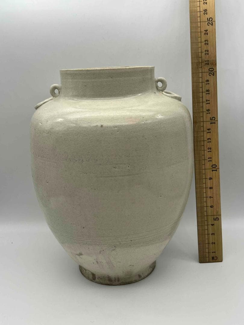 宋時代 白磁 定窯双環耳広口壺 水丞 宋磁 【旧家蔵出し】　名品(B-32)