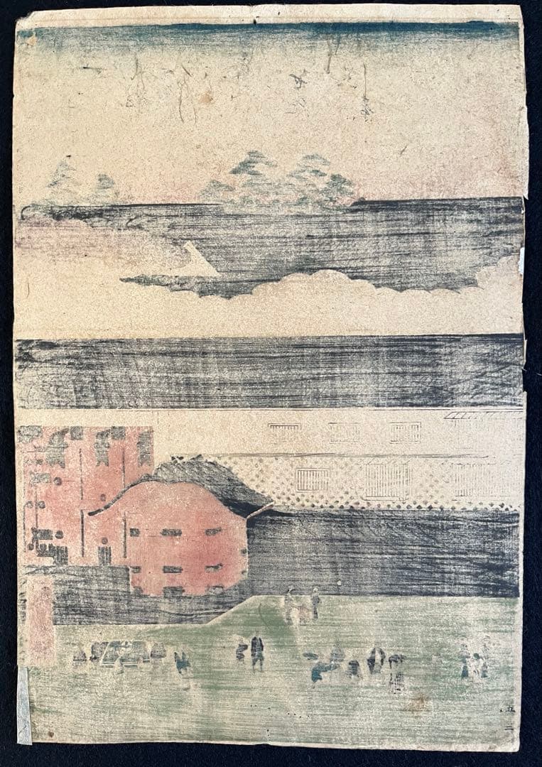 浮世絵　歌川広重　廣重　東都名所霞ヶ関　江戸名所絵　木版画　3連画　アンティーク