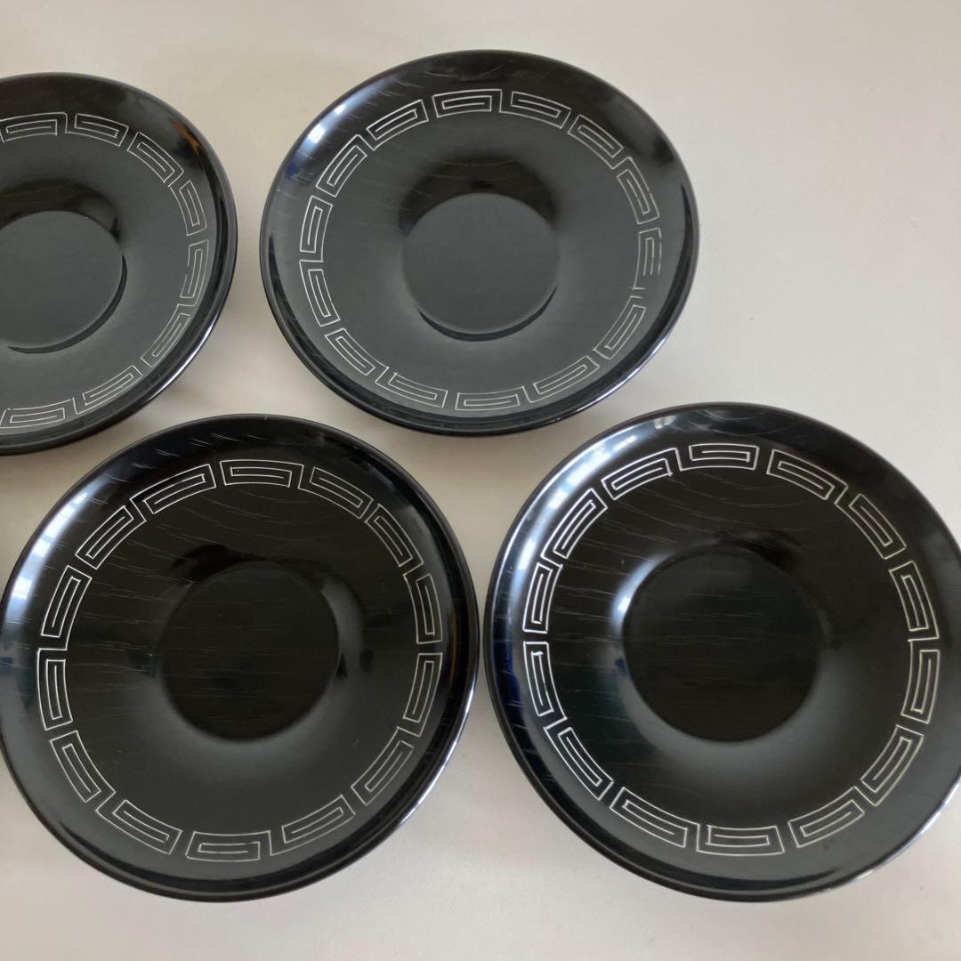 輪島塗　漆器　角盆と茶托5枚　雷紋