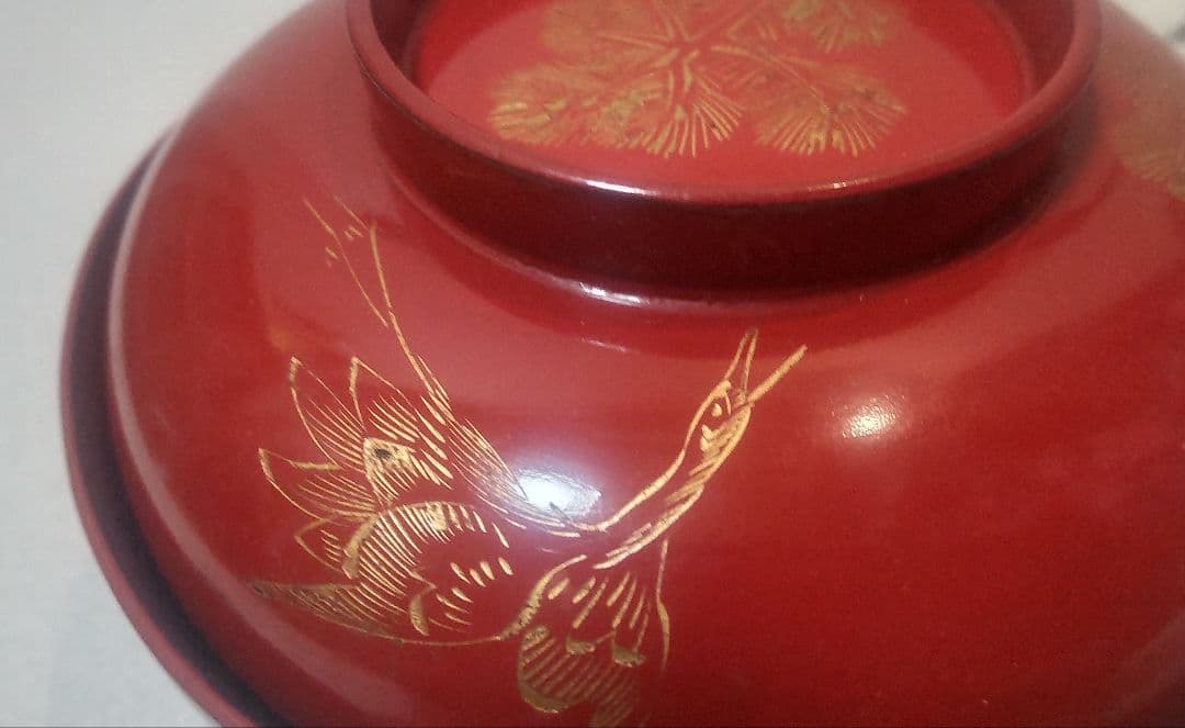明治31年赤漆金彩椀 箱書付き/Meiji 1898 Lacquer Bowls