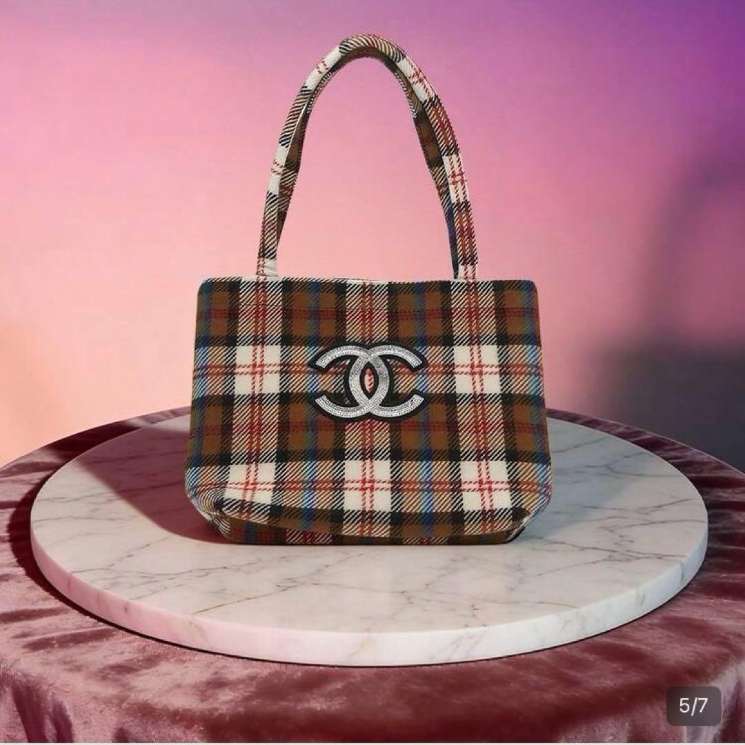 CHANEL チェック柄トートバッグ　スパンコール
