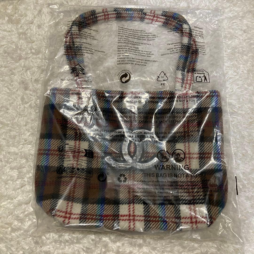 CHANEL チェック柄トートバッグ　スパンコール