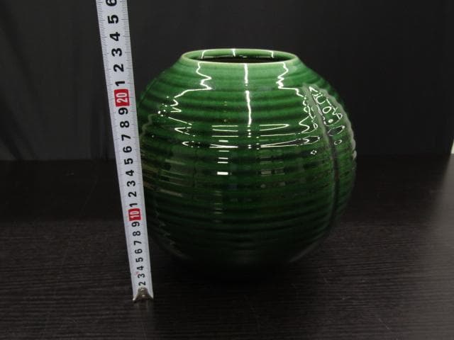 【未使用品】山崎光洋 京焼 清水焼 花瓶 均窯 深緑 美品