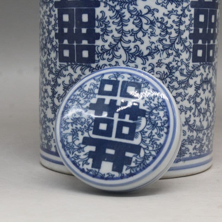 青花纏連蓋缶 茶道具 景徳鎮 陶磁器 装飾品 現代工芸品 美術品 置物