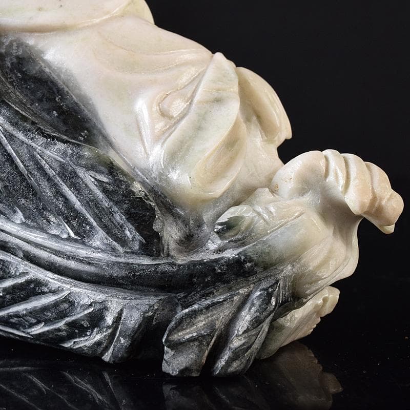 中国　玉石翡翠彫刻　福禄寿像　置物　約1280g　M　R8298