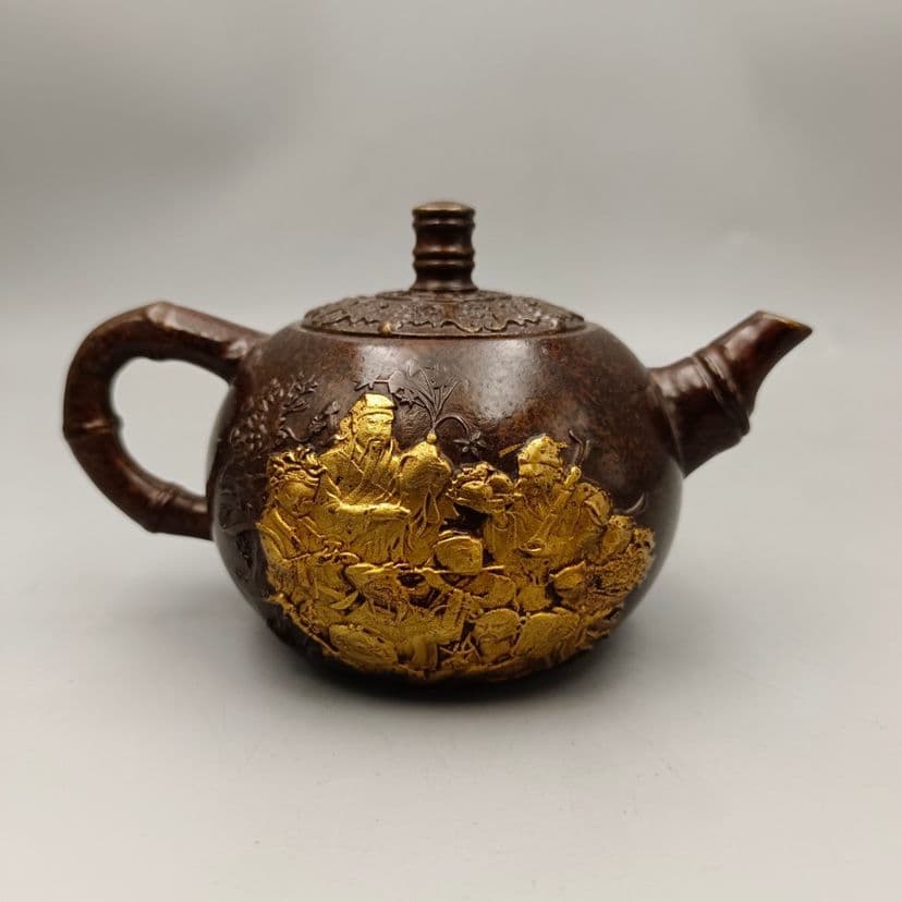 銅器 八仙過海鎏金壺 茶壺 酒壺 茶道具 煎茶器 装飾品 工芸品 置物