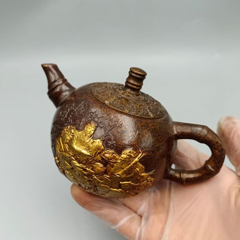 銅器 八仙過海鎏金壺 茶壺 酒壺 茶道具 煎茶器 装飾品 工芸品 置物