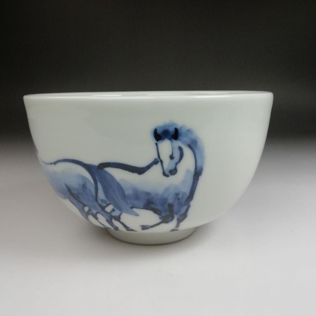 Ｓ９２２　茶碗　『染付馬絵』『平安　寺尾陶象 造』　共箱　抹茶碗　茶道具