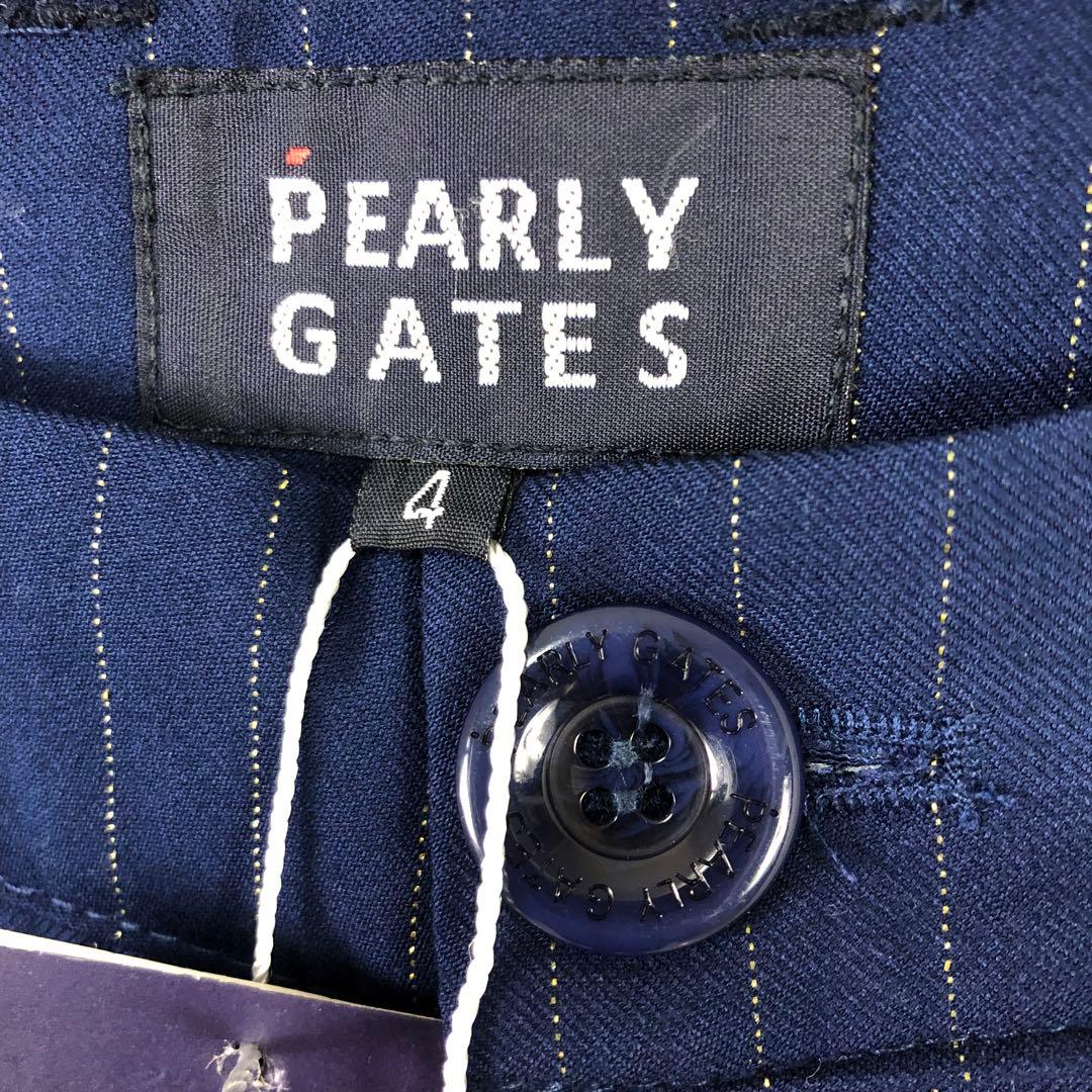 未使用品 PEARLY GATES ロゴ ストライプ パンツ 4 ネイビー